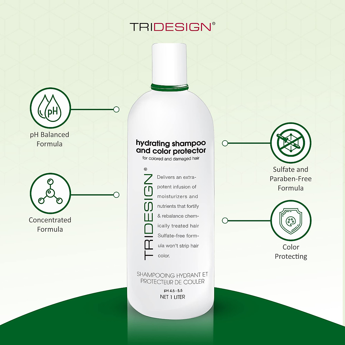 TRI Design Hydrating Shampoo for Color Treated Hair, Sulfate and Paraben Free Color Care Treatment, Concentrated Hair Color Shampoo, Gently Cleanses -33.8 Fluid Ounce