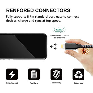 ZZT Charger Cable Compatible with Lightning Cable Nylon Braided High Speed USB Charging Cord Compatible with Apple Mfi-Certified iPhone 15 14 13 Pro Max/12/11 Pro/XS/XR/X/8/7/6/5/iPad(Gray Black)