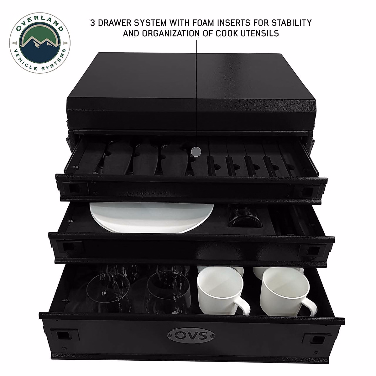 Overland Vehicle Systems Ultimate 39 Piece Utensil Set - Black Powder Coat Universal - 6061 Aircraft-Grade Aluminum Storage Box - Heavy Duty Grab Handles