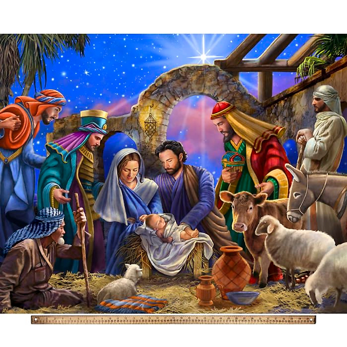 Christmas Nativity Colorful Digital Print Cotton Fabric Panel