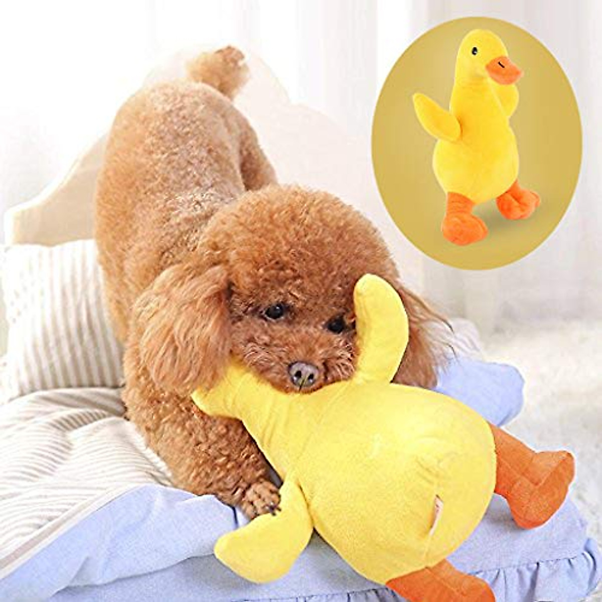 Plush Squeaky Dog Toy, Wakeu Cute Yellow Duck Stuffing Durable Interactive Toy, Dog Chew Toys for Aggressive Chewers Sound Chew, Small Medium Dogs Puppy Cat Grinding Teeth Toy
