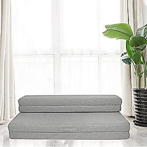 Varbucamp 4 Inch Folding Mattress, Memory Foam Portable Mattress and Sofa Bed with Washable Cover for Guest, Camping, Bedroom, Gray(80'' x 59'' x 4'')