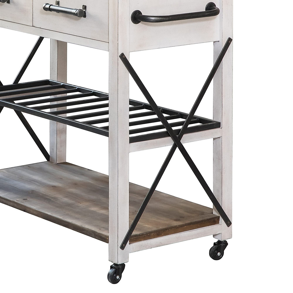 FirsTime & Co. Off-White and Brown Aurora Kitchen Cart, Coffee Bar and Microwave Stand, Island on Wheels with Storage, Wood and Metal, Farmhouse, 31.5 inches