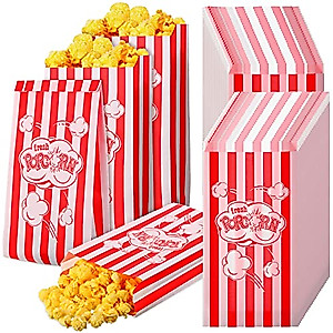 Sherr 300 Pieces Paper Popcorn Bags Bulk 2 oz Grease Proof Popcorn Holders Disposable Popcorn Accessories Vintage Red and White Striped Design for Popcorn Machine Movie Night Theater Carnival Supplies