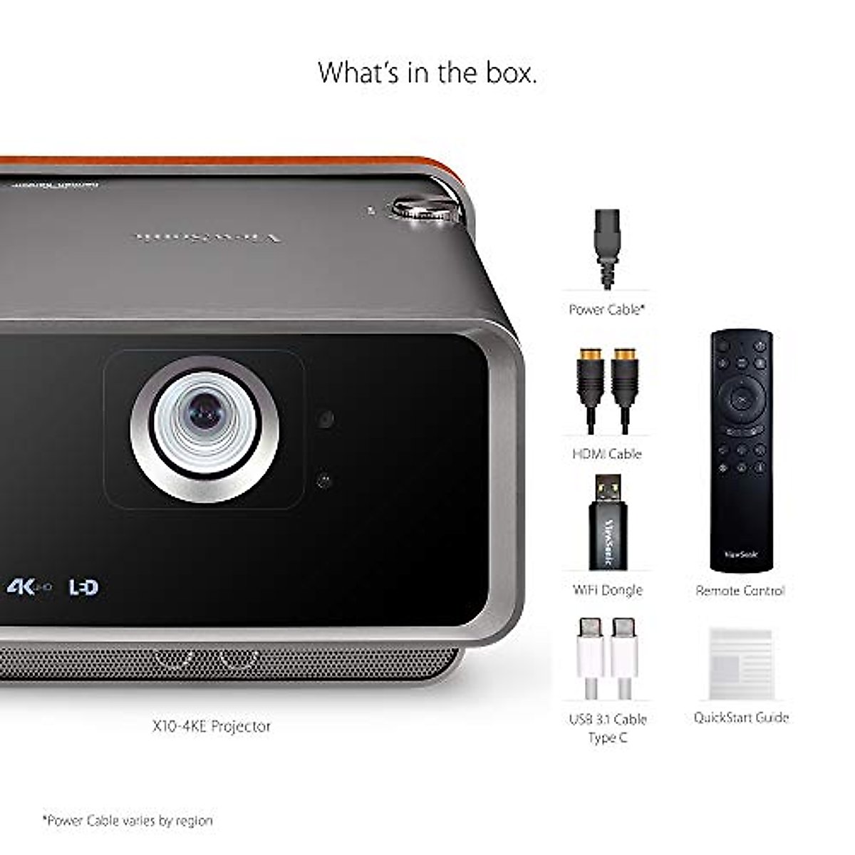 ViewSonic (X10-4KE) 4K UHD Projector with 2400 LED Lumens, Shorter Throw, Harman Kardon Speakers, HDMI, USB C, 125% Rec 709, and Frame Interpolation Technology for Home Theater