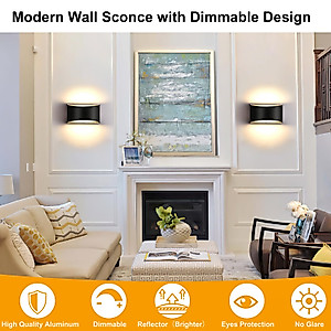 Hollymaze Modern Wall Sconces, Dimmable Wall Sconce Up and Down Wall Mount Light Black LED 14W Aluminum Wall Light Fixtures for Living Room Bedroom Hallway Stairway Corridor (Warm White)