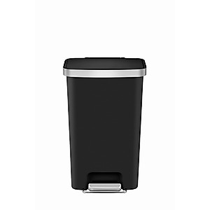 Black Plastic Trash Can, 11.9-gallon Kitchen Step Trash Can, Garbage Container Bin, Wastebasket, Plastic Kitchen Waste Bin with Lid, Garbage Container Bin, Bathroom Step Trash Can for Home and Kitchen