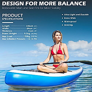 ADVENOR Paddle Board 11'x33 x6 Extra Wide Inflatable Stand Up with SUP Accessories Including Adjustable Paddle,Backpack,Waterproof Bag,Leash,and Hand Pump,Repair Kit (Blue)