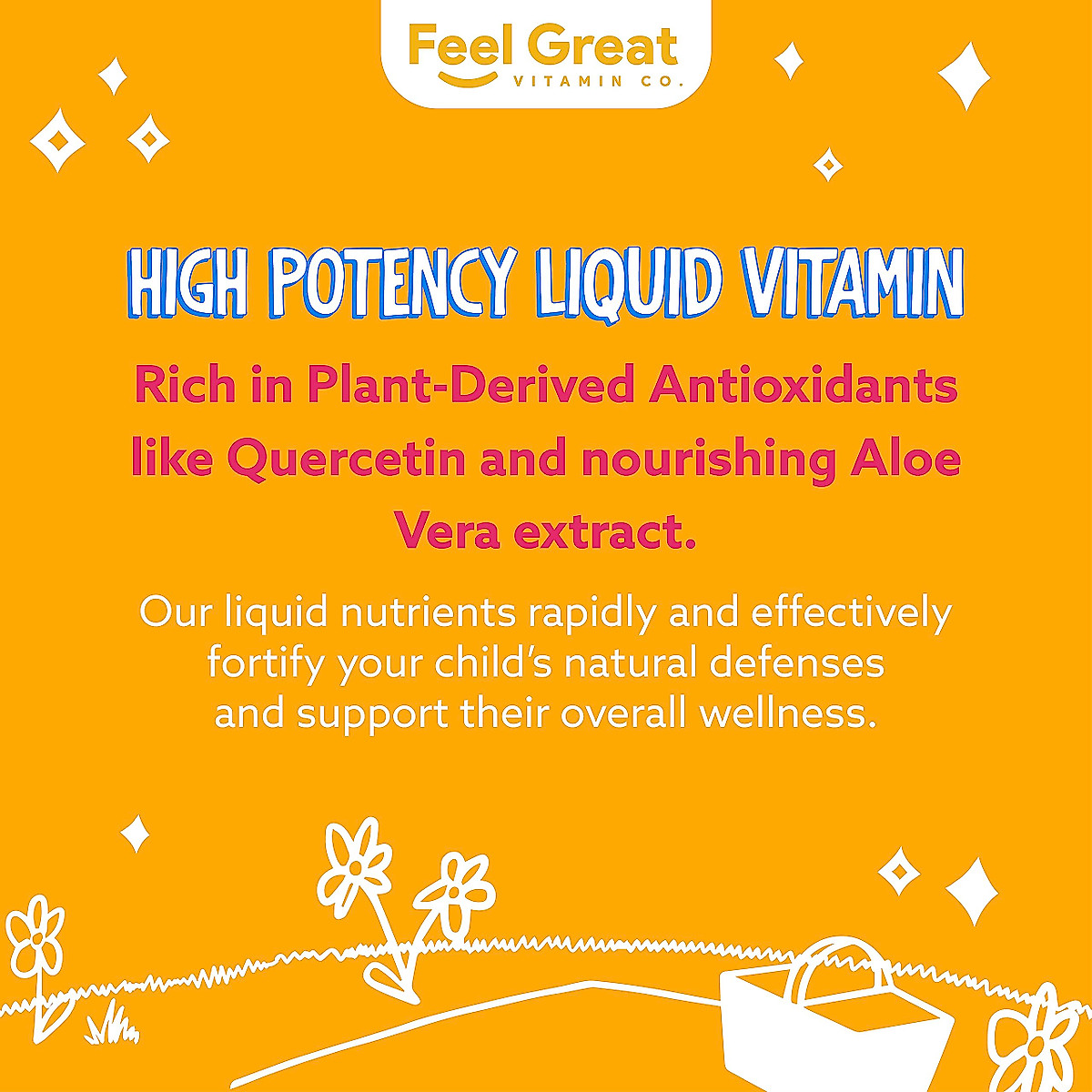 Feel Great Liquid Multivitamin for Kids | Orange Flavored Vegetarian & Sugar Free Kids Liquid Vitamin | Essential Kids Vitamins & Immune Support for Kids | 30 Day Supply