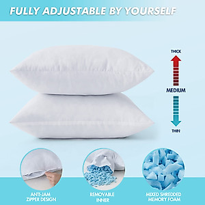 MIULEE Pack of 2 20x20 Pillow Inserts-Decorative Shredded Memory Foam Cooling Throw Pillows-Adjustable Premium Square Wedding Pillow Stuffer Form for Couch Bed Cushion
