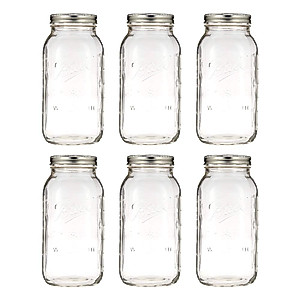 Ball Wide Mouth Half Gallon 64 Oz Jars with Lids and Bands, Set of 6, Clear