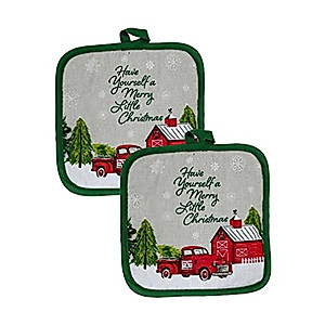 Christmas Pot Holders with Oven Mitt and Christmas Kitchen Towels Sets (Red Truck Design), Christmas Oven Mitts, Pot Holders and Oven Mitts Sets, Christmas Oven Mitts and Pot Holders