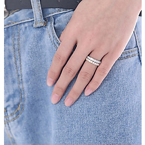 TIGRADE 3mm Women Titanium Engagement Ring Cubic Zirconia Eternity Wedding Band Size 3 to 13.5(Silver, 8)