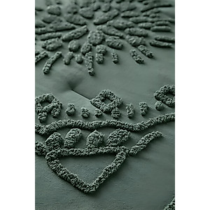 INDACORIFY 3 Piece Floral Tufted Cotton Duvet Cover Set Queen Size Duvet Cover Boho Bedding King Comforter Cover Home Decor Bedding Custom Size (Green, Full 80X90 Inches)