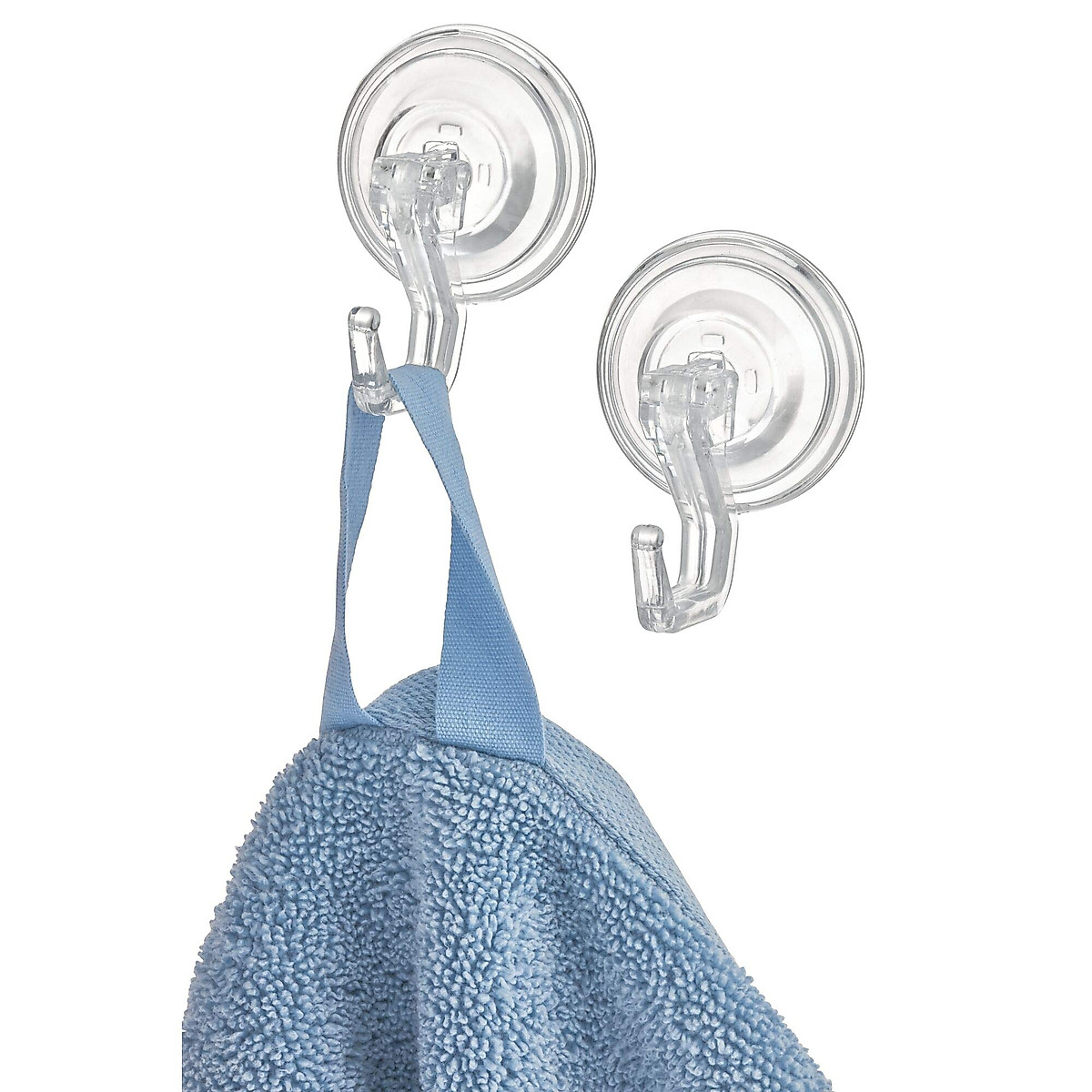 iDesign Power Lock Bathroom Suction Cup Hooks for Loofah, Towels, Sponges and More, Set of 2, Clear