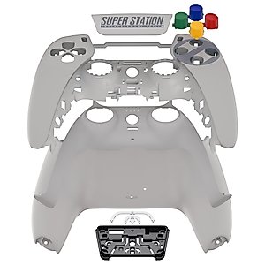 eXtremeRate Full Set Shell with Action Buttons Touchpad Cover, SFC SNES Classic EU Replacement Decorative Trim Shell Front Back Plates Compatible with p s 5 Controller BDM-010 020 030 040 050