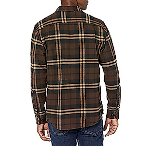 Amazon Essentials Men's Long-Sleeve Flannel Shirt (Available in Big & Tall), Dark Brown Plaid, Large