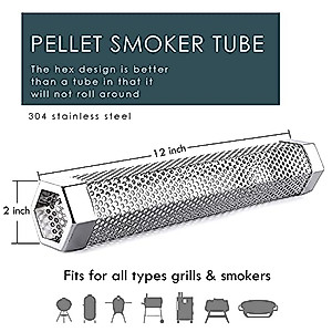 Smoke Tube - 12'' Smoke Tube for Pellet Grill 5 Hours of Billowing Smoke & Smokehouse Products 9760-020-0000 5-Pound Bag All Natural Hickory Flavored Wood Pellets, Bulk