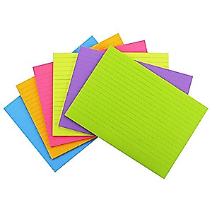 Early Buy Lined Sticky Notes with Lines 8x6 Self-Stick Notes 6 Bright Color 6 Pads, 45 Sheets/Pad