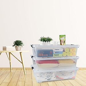 Hespama 3-Pack 50 Quart Plastic Underbed Storage Container Box, Large Clear Under Bed Storage Bins with Wheels