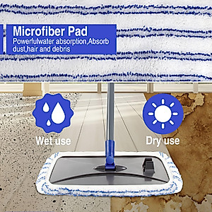MASTERTOP Microfiber Mops for Floor Cleaning, Extra Large Industrial Mop,Floor Commercial Mop for Wet & Dry Use, Flat Mop for Hardwood, Vinyl, Laminate, Tile Floors, 5 Reusable & Washable Mop Refills