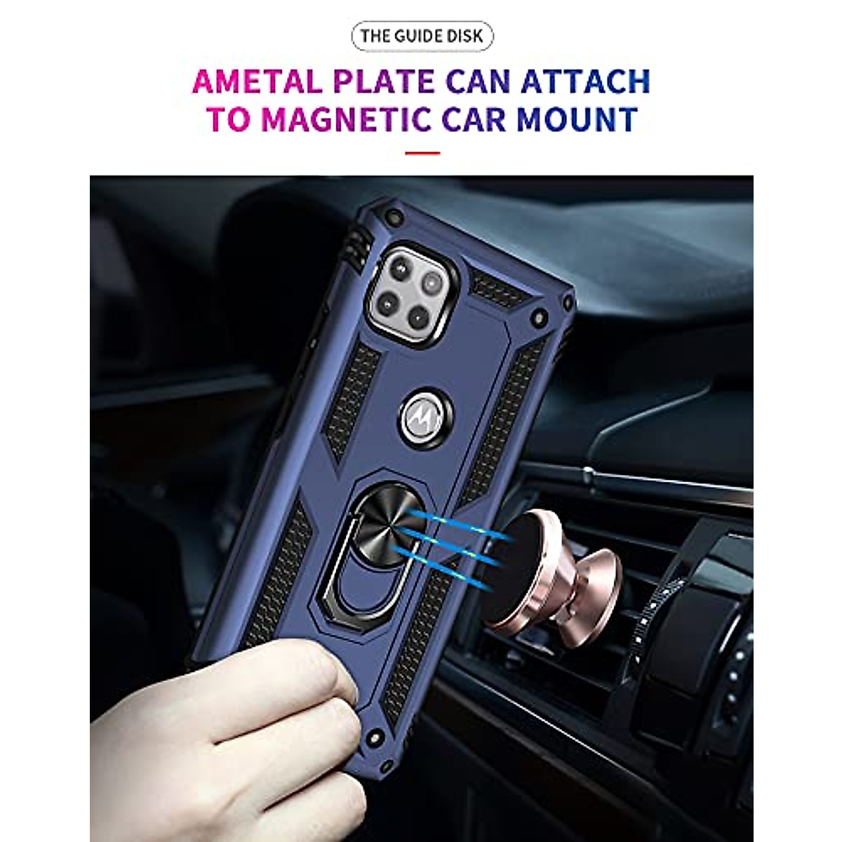 Military Grade Drop Impact for Moto One 5G Ace Case Motorola One 5G Ace G 5G Case 360 Metal Rotating Ring Kickstand Holder Armor Heavy Duty Shockproof Case for One 5G Ace Phone Case (Blue)