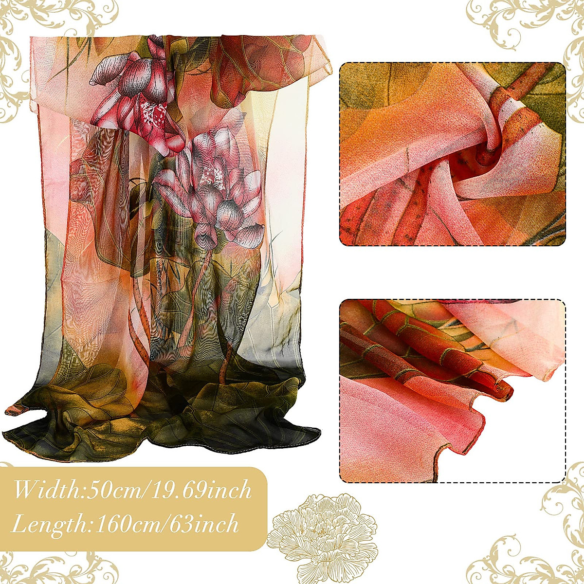 Sureio 6 Pcs Scarves for Women Lightweight Summer Floral Print Pattern Scarf for Women Dressy Long Thin Scarf Shawl(Bright Style)