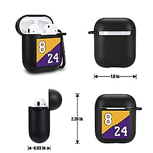 Jusy 8&24 Basketball Jersey Case for Airpod 1&2 Case with Keychain Clip Accessories, Silicone Skin Protective Cover for Airpods Charging Case MB Spirit Inheritance for Fans
