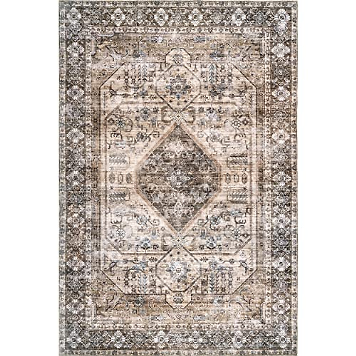 nuLOOM Devin Machine Washable Vintage Medallion Accent Rug, 2' x 3', Light Brown