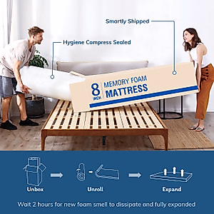 EGO White 8 Inch Queen Memory Foam Mattress, Gel Green Tea Mattress Bed in a Box, CertiPUR-US Certified, Double Mattress, 60"x80", Medium Firm