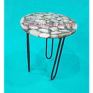 21" Inch Round Brown Grey Agate Coffee Table with Hair Pin Style Metal Base, Agate Table, Stone Coffee Table, Agate Table Top, Agate Round Coffee Table, Agate Side Table Home Decor