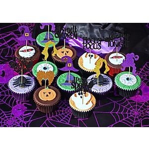 40Pcs Hocus Pocus Cupcake Toppers, I Put A Spell on You, I Smell Children Cupcake Toppers, Halloween Hocus Pocus Baby Shower Gender Reveal Party Decorations, Halloween Birthday Party Decorations