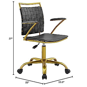 Modway Fuse Webbed Back Faux Leather and Gold Metal Adjustable Office Chair, Black