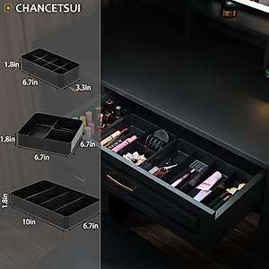 Stackable Drawer Organizer, 3 PCS Versatile Bathroom and Vanity Drawer Organizers Trays Makeup Organization and Storage Set for Lipstick, Lip Gloss, Nail Polish, Cosmetics, Skincare, Jewelry, Black