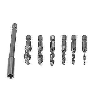 Oumefar Metric Drill Taps, Drill Tap Set Integrated Better Chip Removal M3‑M10 Spiral Groove Complete with Extension Rod for Metal Thin Plate(Silver) Tools