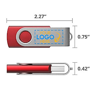 Custom USB Flash Drives Personalized 30+ Color Combos and Logo on 2-Sides - Assembled in USA - Grade A Memory - Silver Body/Silver Swivel - 2GB [Pack of 50]
