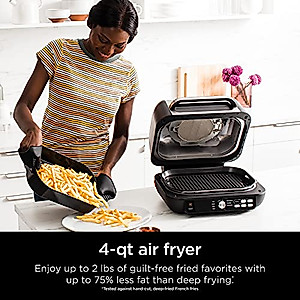 Ninja IG651 Foodi Smart XL Pro 7-in-1 Indoor Grill/Griddle Combo, use Opened or Closed, with Griddle, Air Fry, Dehydrate & More, Pro Power Grate, Flat Top Griddle, Crisper, Smart Thermometer, Black