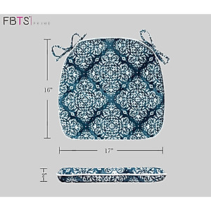 FBTS Prime Outdoor Seat Cushions Set of 2 Patio Chair Cushions with Ties 16x17 Inch Blue Geometry U-Shape Chair Pads for Outdoor Patio Furniture Garden Home Office