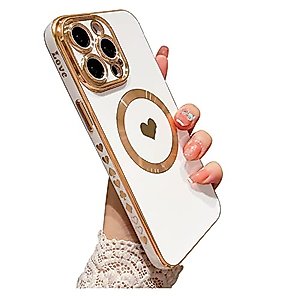 Weonmov for iPhone 13 Pro Case Compatible with MagSafe, Luxury Love Heart Soft Phone Case, Full Camera Lens Protection Magnetic Case for iPhone 13 Pro for Women Girls (6.1") - White
