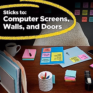 Post-it Super Sticky Notes, 3x3 in, 5 Pads, 2x the Sticking Power, Energy Boost Collection, Bright Colors, Recyclable (654-5SSUC)