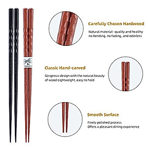 MFJUNS 5-Pairs Reusable Set of Chopsticks, Natural Wood Chopstick and Minimalism Japanese Chopsticks Non-slip Design 8.8 Inch/22.5cm Gift Set