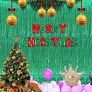 CYLMFC Tinsel Backdrop 2 Packs 3ftx8ft Green Fringe Backdrop for Parties, Foil Fringe Curtains Party Decorations Photo Booth Backdrop Christmas Halloween - Green