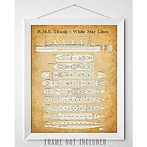 R. M. S. Titanic - White Star Lines Deck Plan - 11x14 Unframed Patent Print - Great Gift and Decor for History and Cruise Ship Buffs Under $15