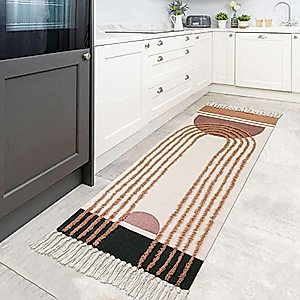 Ailsan Washable Kitchen Runner 2'x5', Cotton Handmade Runner Rugs with Tufted Design, Rainbow Boho Bathroom Rug Runner for Laundry Room Nursery Room Hallway Entrance