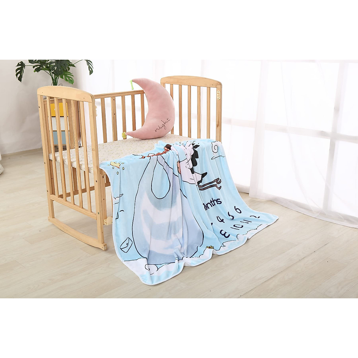 Baby Monthly Milestone Blanket Stork Carrying Baby Newborn Month Flannel Fleece Blanket Neutral Unisex Baby Boy Baby Girl Shower Gifts Double Sided Star 60" L x 40" W