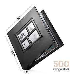 BLYNG Photo Album 4x6 - Picture Album 500 Slots of Horizontal and Vertical Photo Slots, Album Cover is Designed with Faux Leather, Great for Wedding, Anniversary, Baby, Family, (Black)