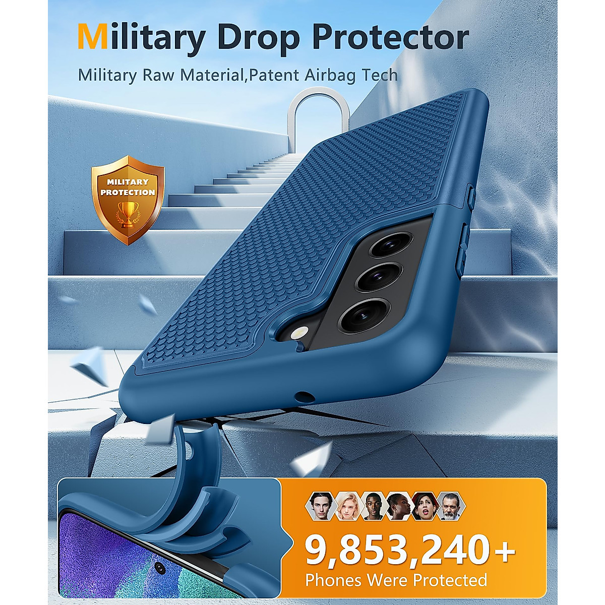 JXVM for Samsung Galaxy S21 FE Case: Dual Layer Protective Heavy Duty Cell Phone Cover Shockproof Rugged with Non Slip Textured Back - Military Protection Bumper Tough - 6.4inch (Blue Navy)