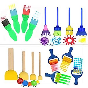 16 PCS - Paint Brushes for Kids, Artist Paint Texture Brushes - Early Learning Graffiti Paint Brush EVA Sponges Foam Painting Tools Set for Kids Painting Drawing Crafts and DIY