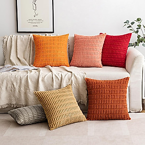 Woaboy Pack of 2 Red Corduroy Decorative Throw Pillow Covers 18X18 Inch Couch Pillow Covers Soft Boho Throw Pillows Modern Farmhouse Home Decor for Sofa Living Room Bed