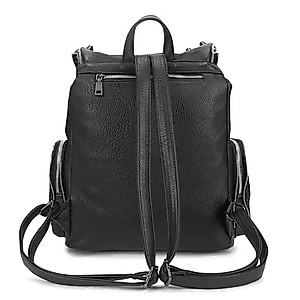 Downupdown ​Studded Backpacks for Women and Men Leather Flap Rivet Backpack knapsack Ladies Casual Daypack Shoulder Bag Cool Zipper Backpack with Top Handle Bucket Bag-Black